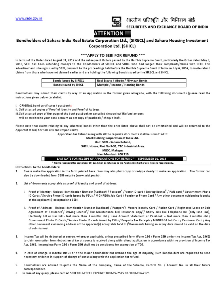 Sahara Application For Refund P | PDF | Identity Document | Government