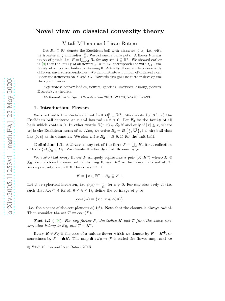 Milman, Rotem - Novel View On Classical Convexity Theory | Download Free PDF | Theorem | Convex Set