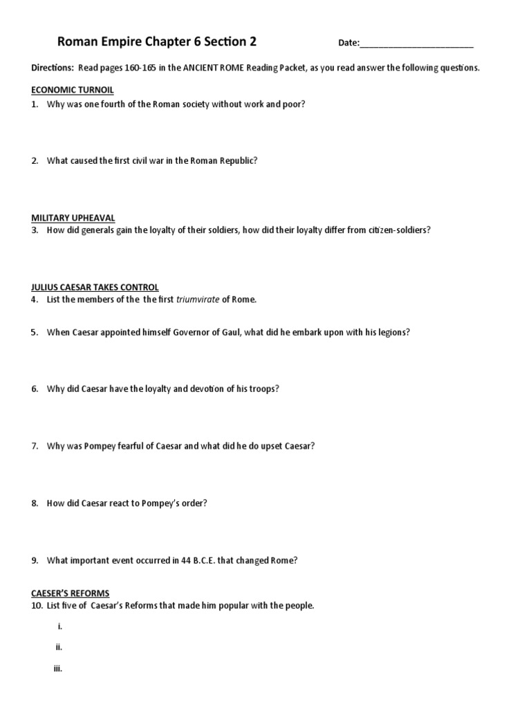 Chapter 6 Section 2 The Roman Empire Guided Reading | PDF | Julius ...