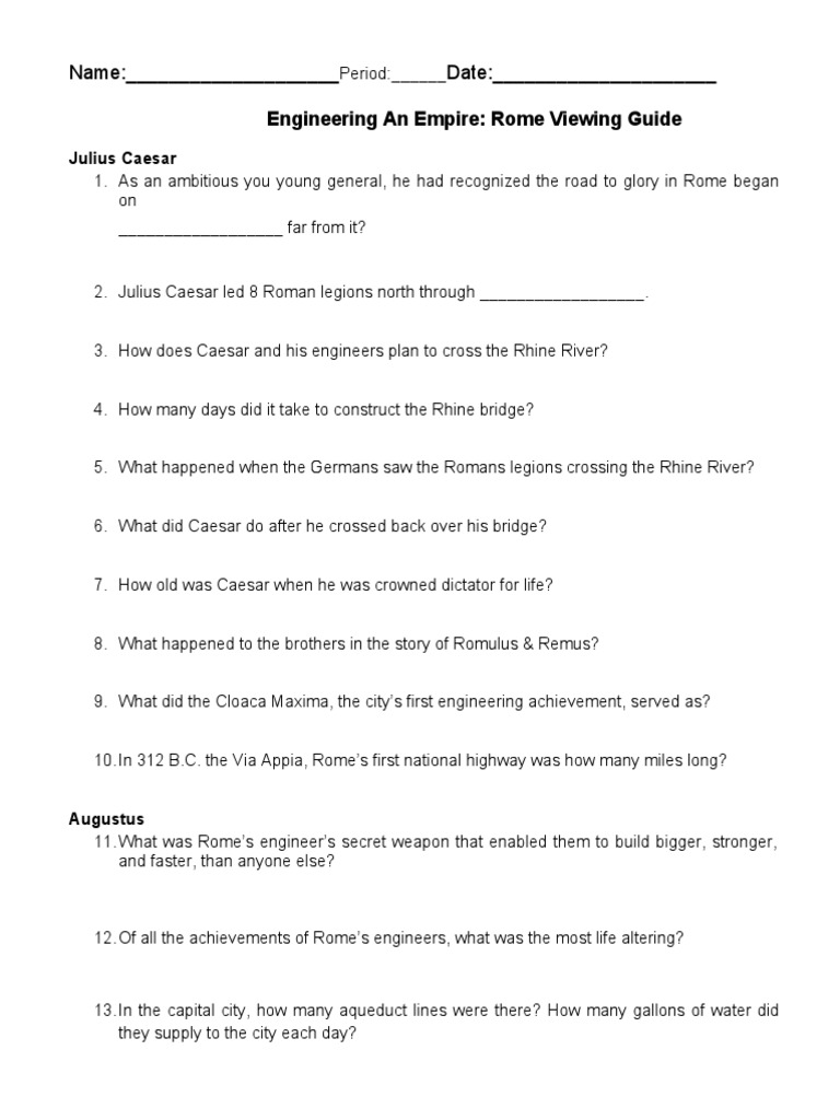 Engineering Empire - Rome - Viewing Guide | PDF | Ancient Rome | Julius ...