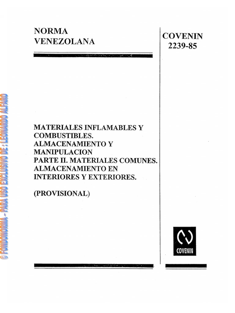 COVENIN 2239-85 Almacenamiento y Manipulacion Materiales Inflamables y ...