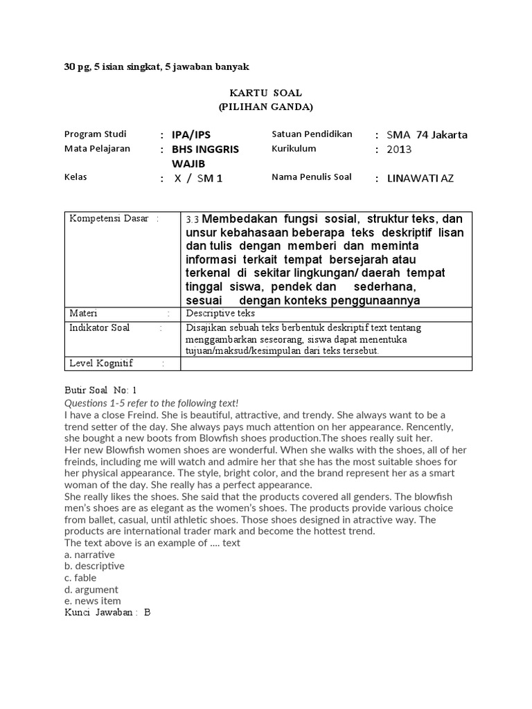 Kartu Soal X WJB GJL 2021 | PDF