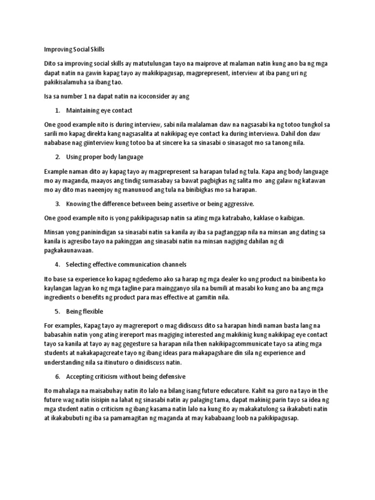 Improving Social Skills | PDF