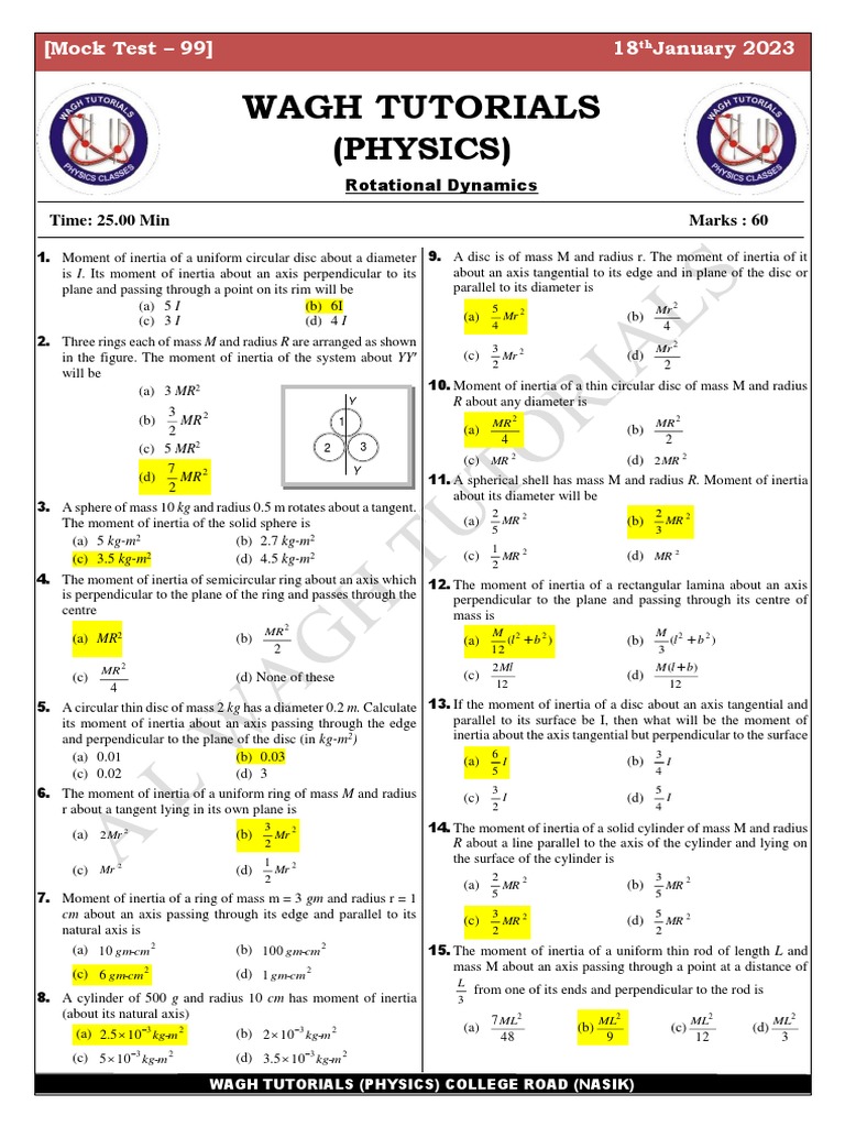 Wagh Tutorials: (Physics) | PDF | Rotation Around A Fixed Axis | Sphere