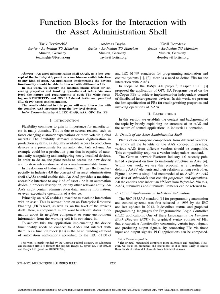 Function Blocks For The Interaction With The Asset Administration Shell | PDF | Programmable ...
