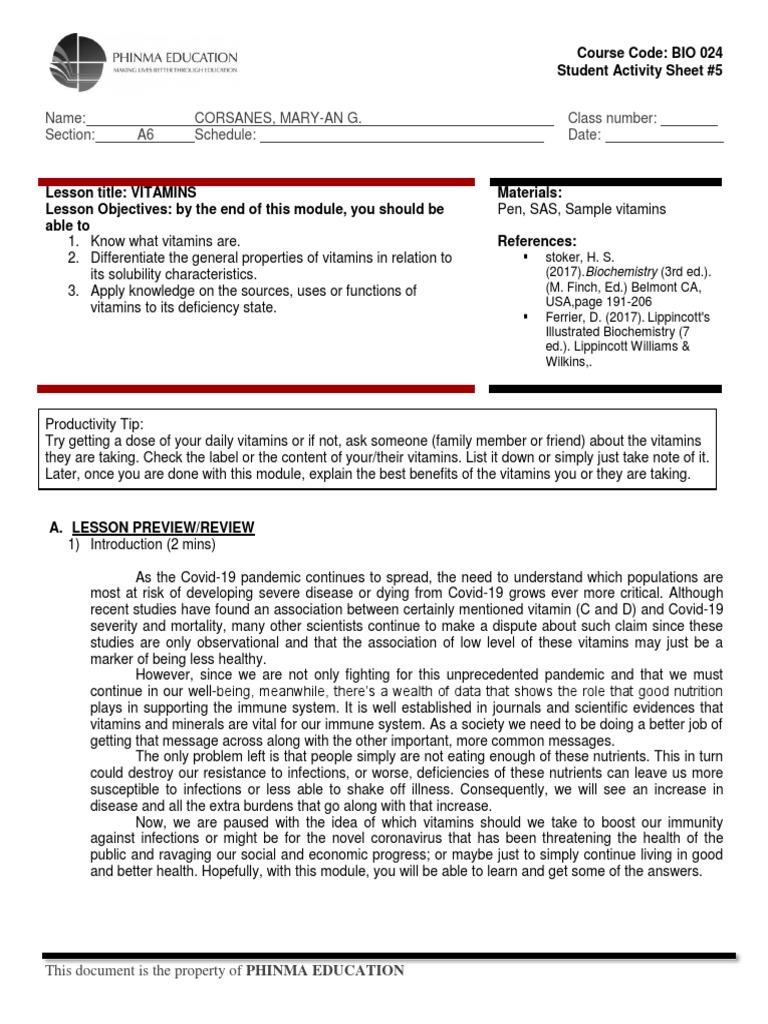 Bio-024 Sas Lec# 5-Vitamins | PDF | Vitamin | Vitamin E