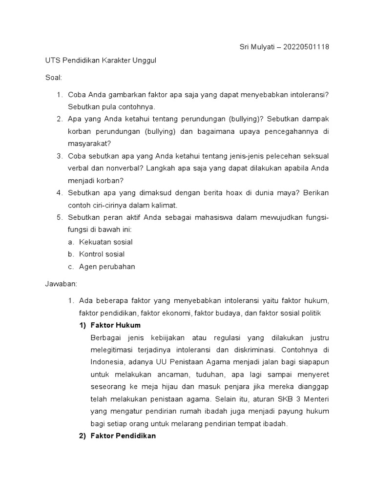 Faktor Penyebab Intoleransi dan Bullying | PDF