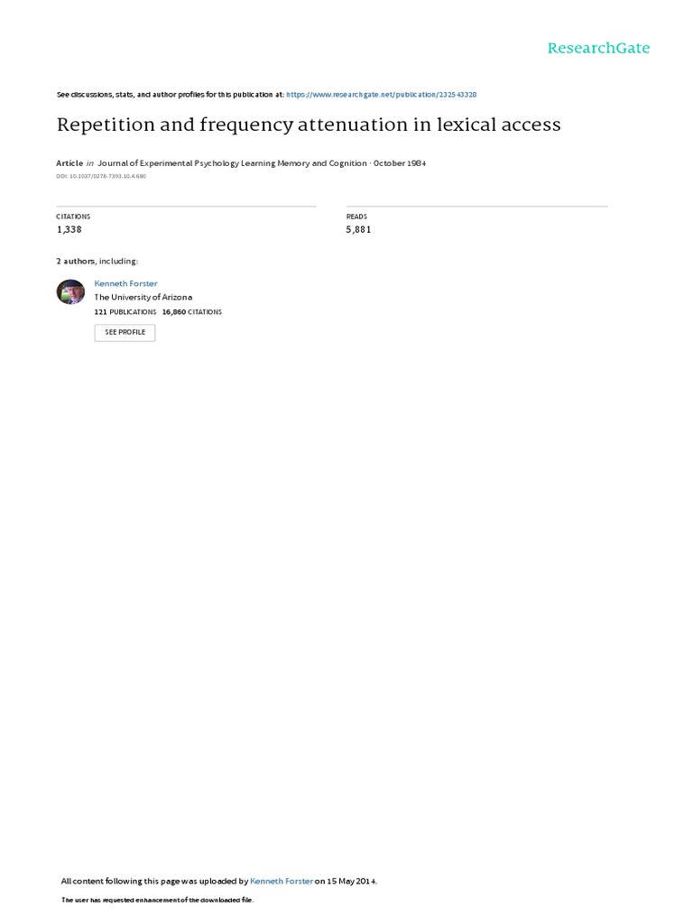 Repetition and Frequency Attenuation in Lexical Access | PDF | Priming (Psychology) | Experiment