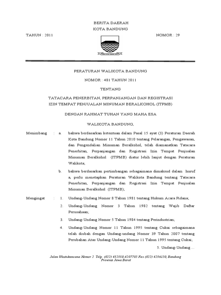 Perwal No.481 Th.2011 TTG TataCara Penerbitan, Prpanjangn N Reg IPTMB | PDF