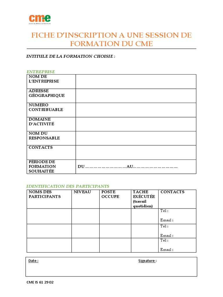 Fiche D'inscription Cme Is - Mini | PDF