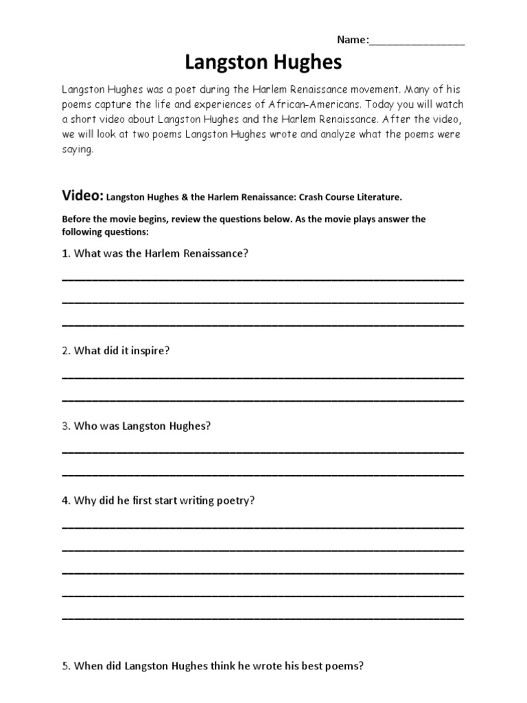 Langston Hughes Worksheets | Download Free PDF | Poetry | Writing