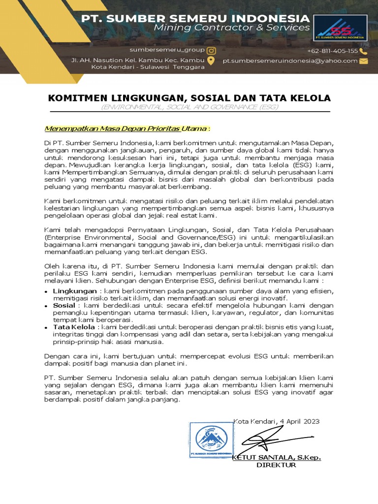 Komitmen Esg Pt. Ssi | PDF