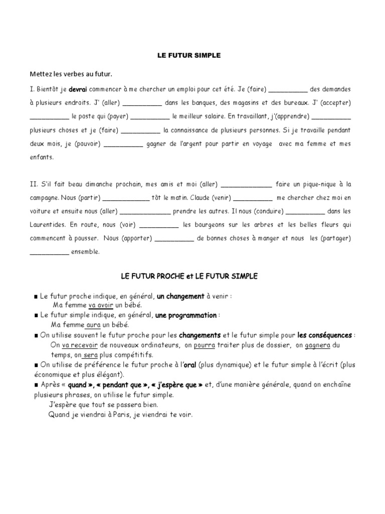 Futur Simple Et Future Proche | PDF | Évolution de carrière | Méthodes ...