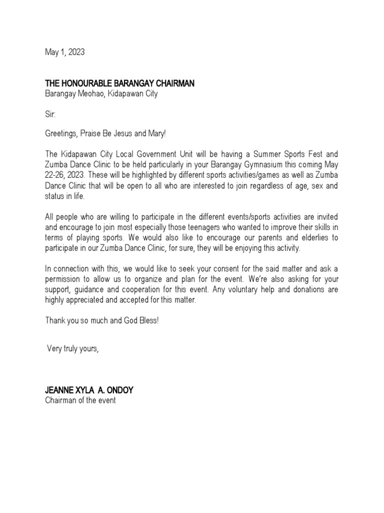 Example of Letter of Request and List of Committees | PDF | Sports