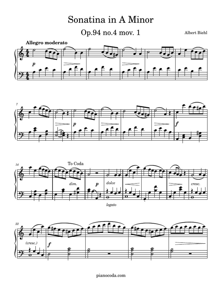 Sonatina in A Minor: Op.94 No.4 Mov. 1 | PDF | Musical Compositions