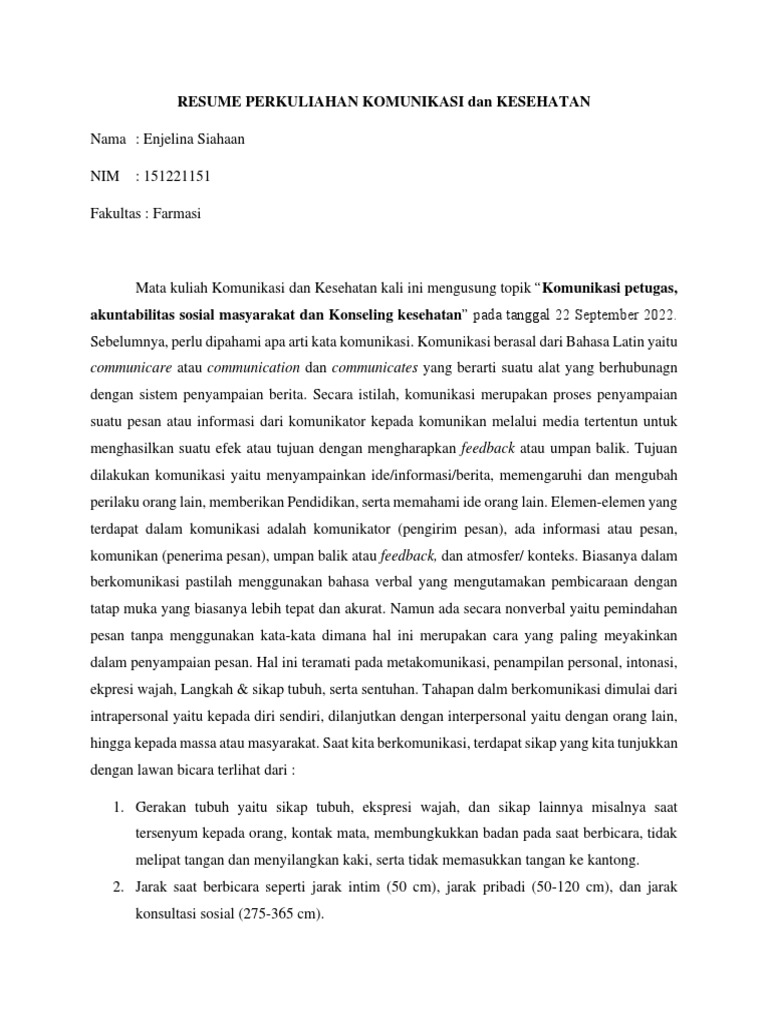 Enjelina Siahaan-151221151-Resume Matkul Komkes | PDF | Karier & Perkembangan | Pengembangan Diri