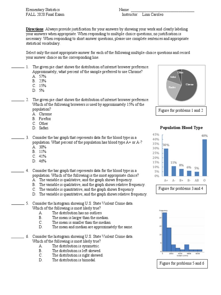 Elementary Statistics Final Exam Guide | PDF | P Value | Standard Deviation
