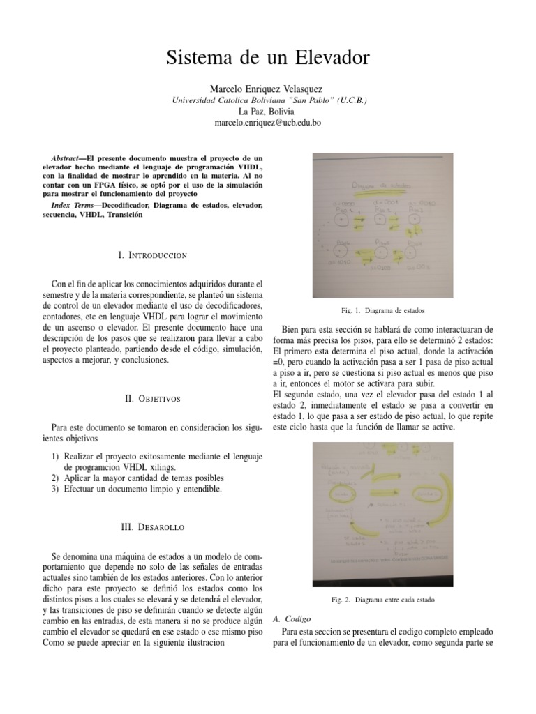 Diseño y simulación de un sistema de control de elevador mediante VHDL | PDF | Ascensor ...