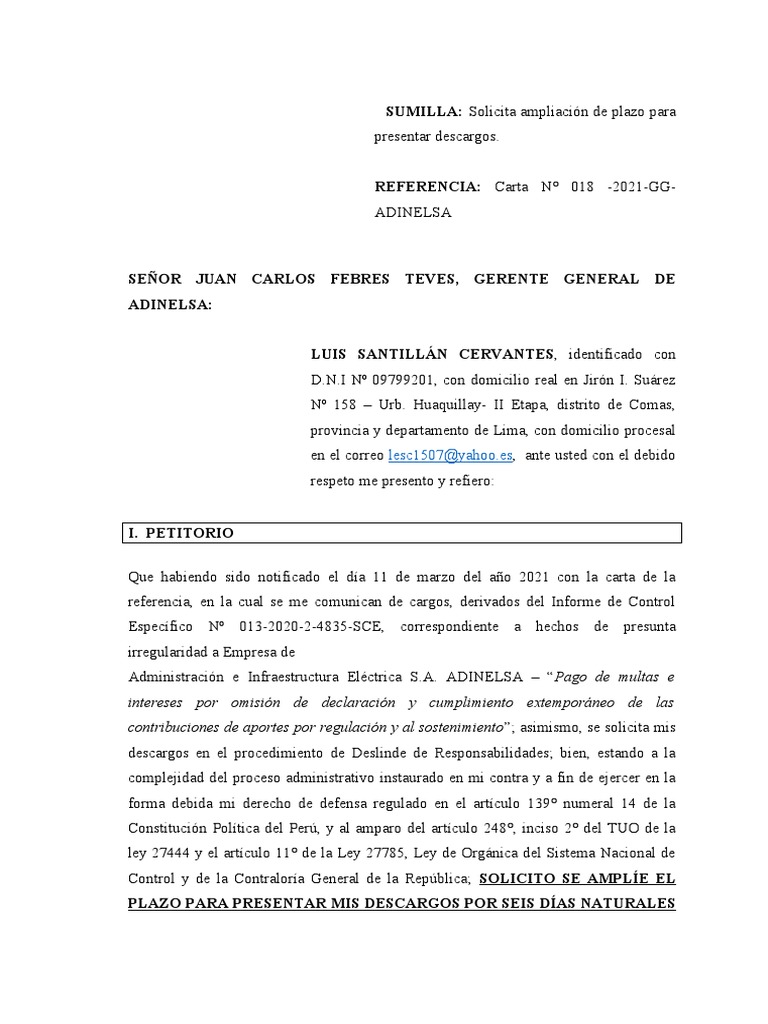 Solicitud De Ampliación De Plazo Pdf