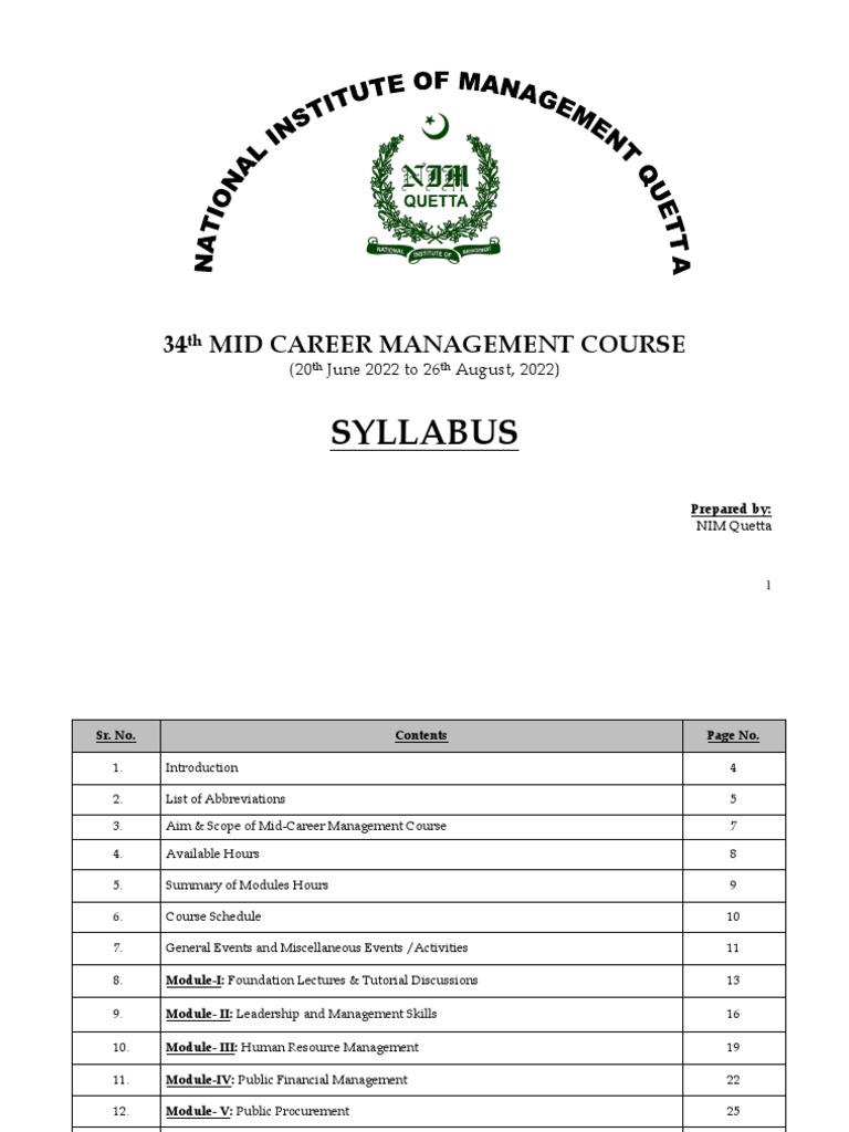 Syllabus: 34 Mid Career Management Course | PDF | Project Management ...