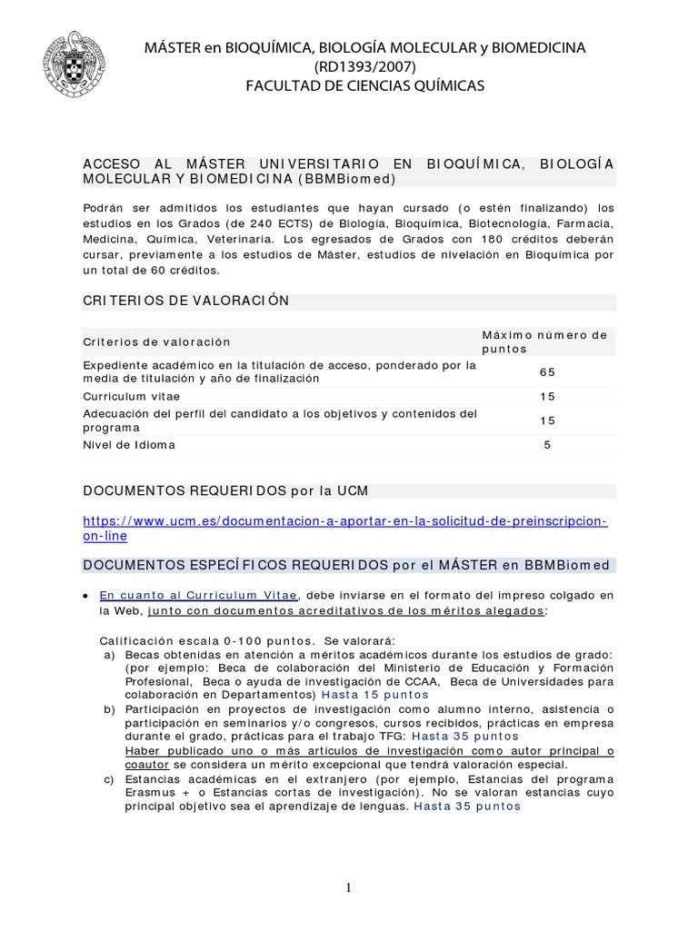 Máster en Bioquímica, Biología Molecular Y Biomedicina (RD1393/2007 ...