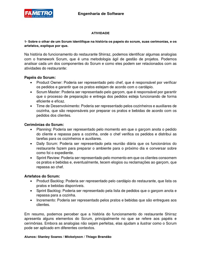 Atividade - Engenharia de Software | PDF