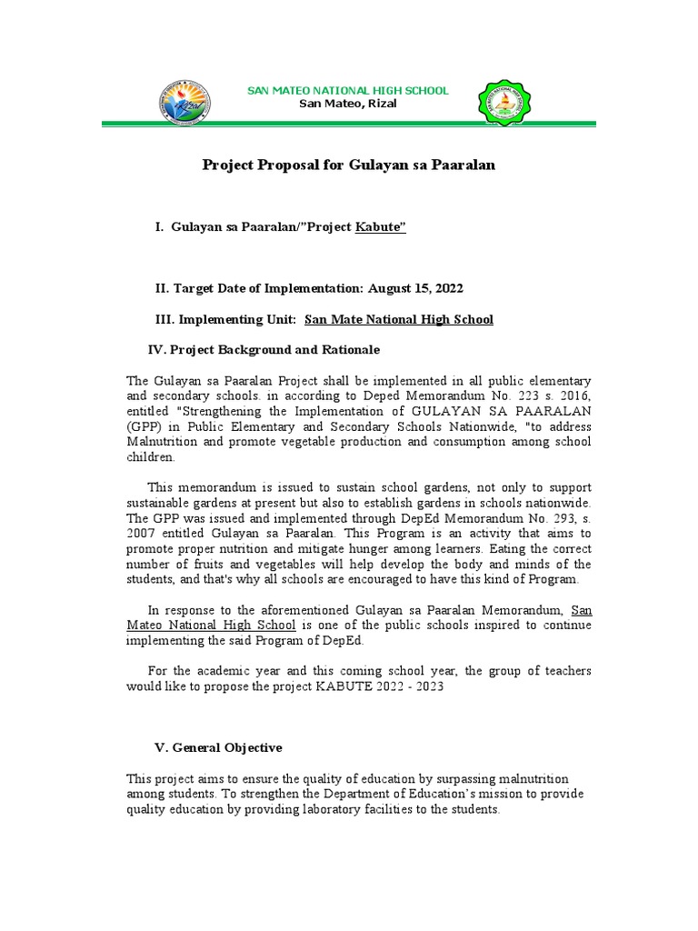 Project Proposal For Gulayan Sa Paaralan 2022 2023 | PDF | Vegetables ...