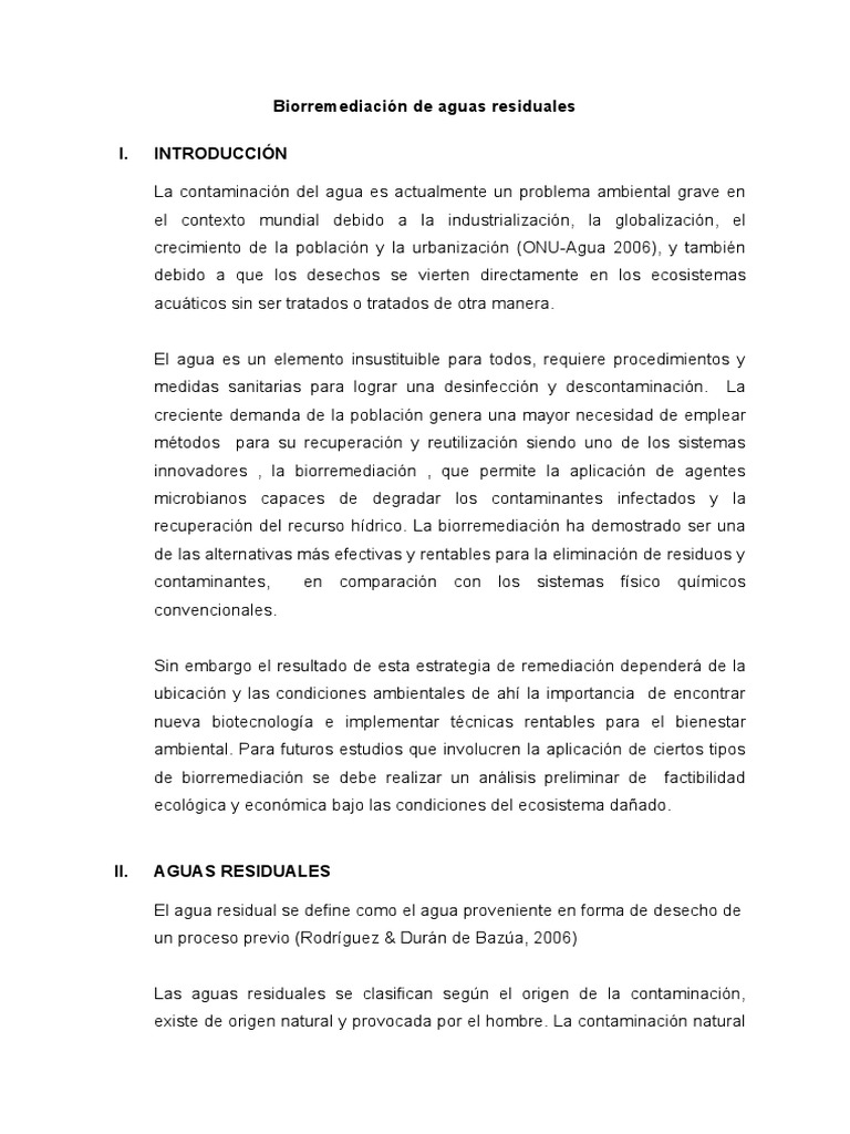 Biorremediación de Aguas Residuales | PDF | Aguas residuales | Agua
