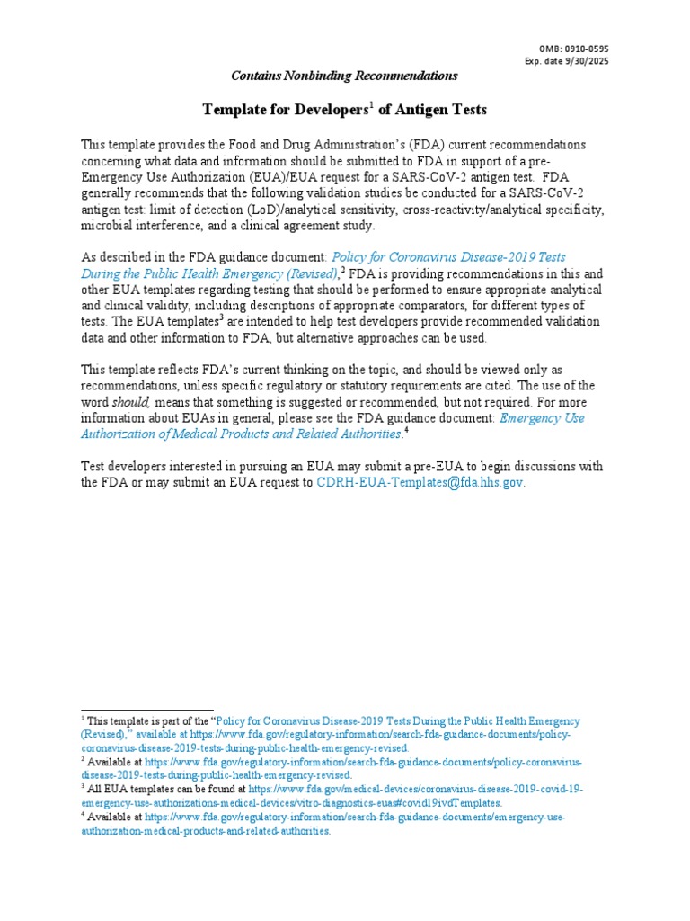 Antigen Template | PDF | Infection | Food And Drug Administration