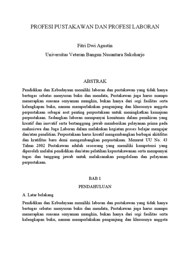 Profesi Pustakawan Dan Profesi Laboran | PDF