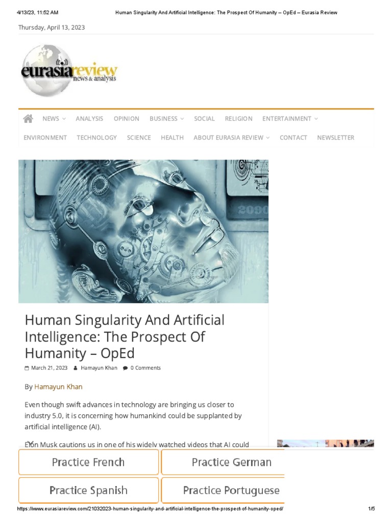Human Singularity and Artificial Intelligence - The Prospect of Humanity - OpEd - Eurasia Review ...
