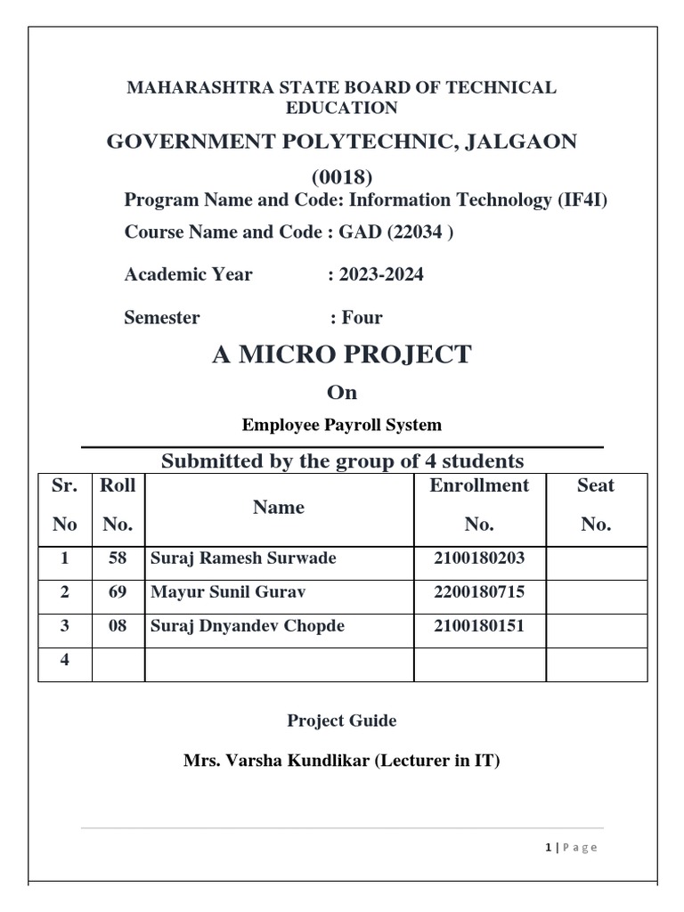 A Micro Project: Government Polytechnic, Jalgaon (0018) | PDF