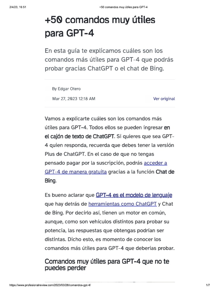 Comandos Muy Útiles para GPT-4 Que No Te Puedes Perder | PDF