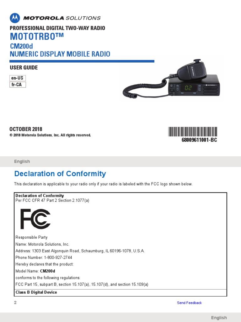 Mototrbo™: CM200d Numeric Display Mobile Radio | PDF | Radio | Copyright