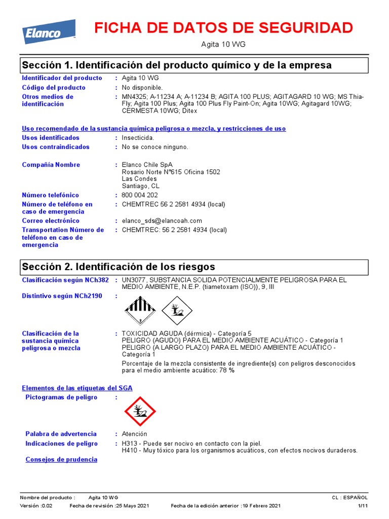 Ficha de Datos de Seguridad: Sección 1. Identificación Del Producto ...