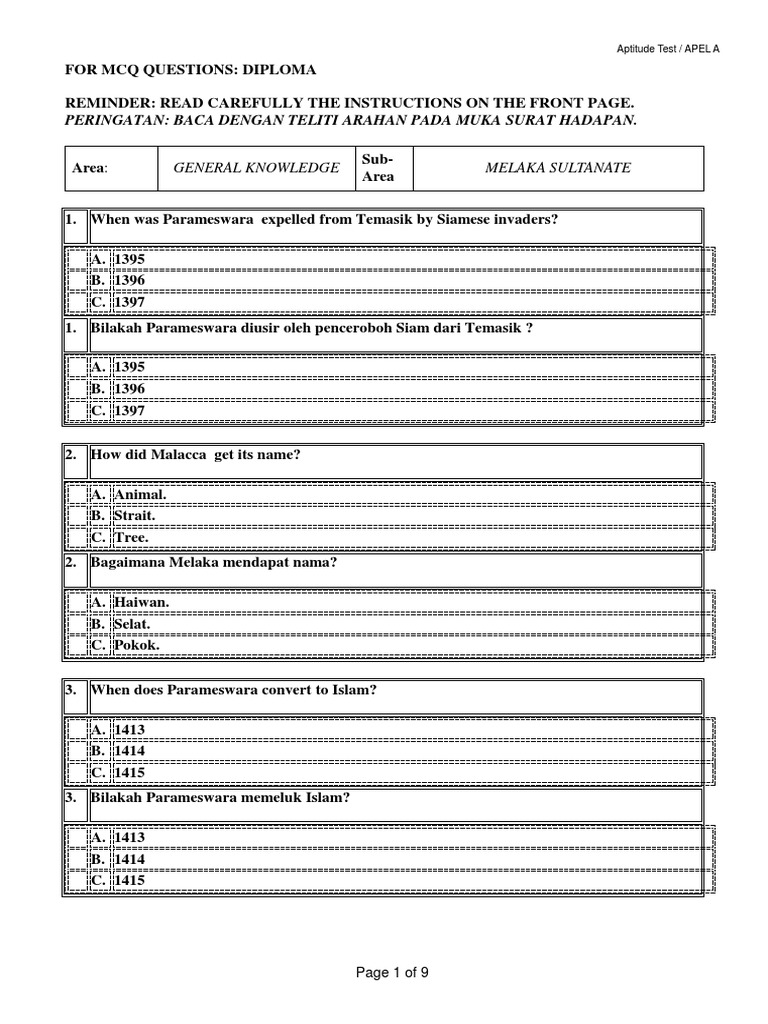 Diploma Aptitude Test Guide | PDF | Government | Southeast Asia