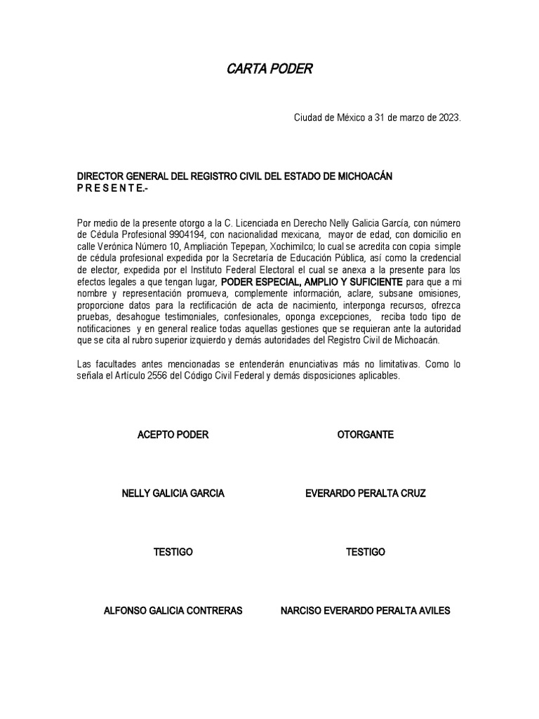 Carta Poder para Gestiones Legales | PDF