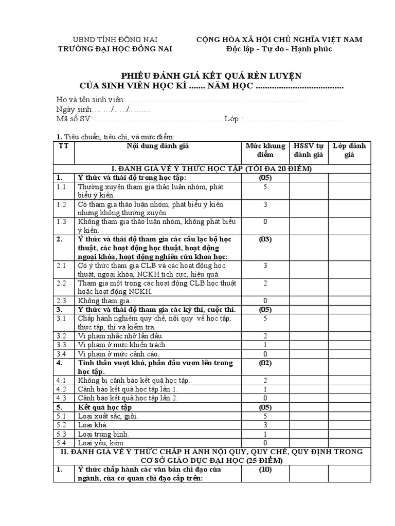 FILE - 20220805 - 154433 - mẫu chấm điểm rèn luyện | PDF