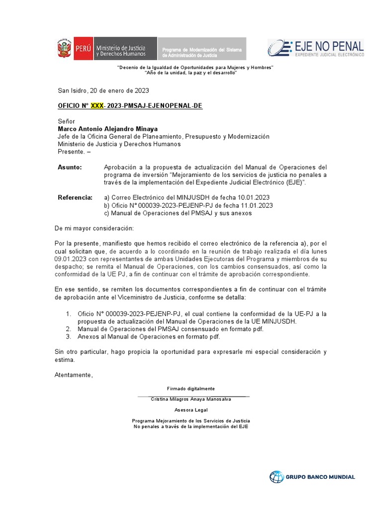 OFICIO xx-2023-PMSAJ-EJENOPENAL-DE ADJUNTA MOP +ANEXOS | PDF | Gobierno | Justicia