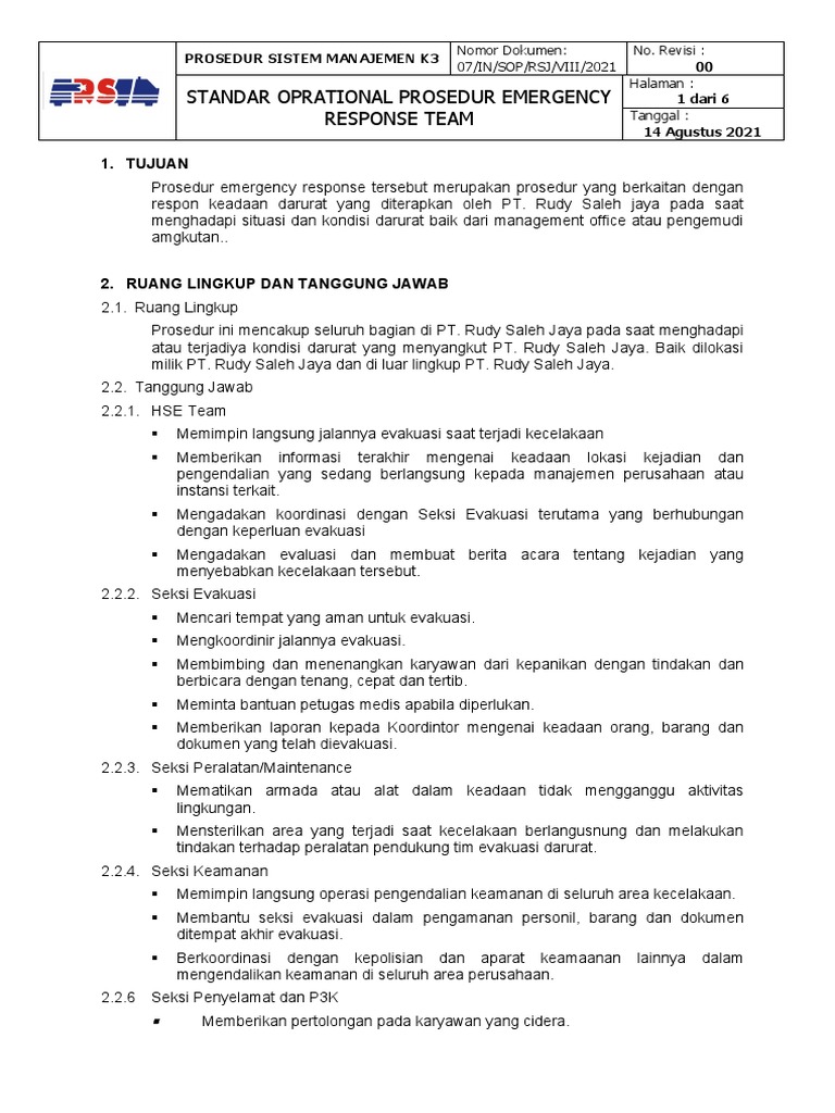 Sop Emergency Response | PDF