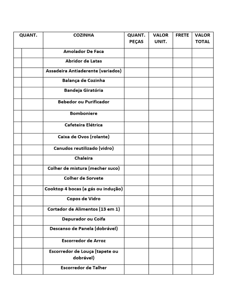 LISTA DE ENXOVAL (IMPRIMIR) | PDF | Ferramentas | Casa