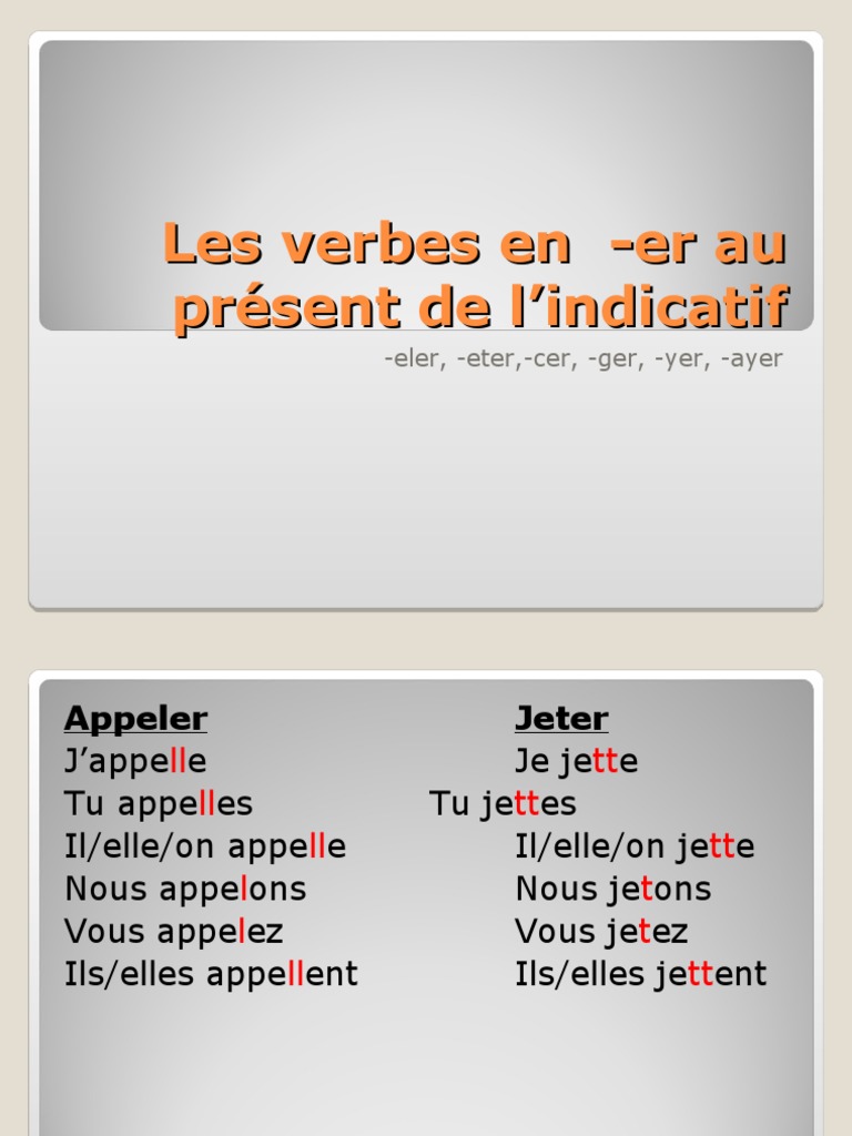 Les Verbes en - Er Au Present de | PDF | Arts du langage et discipline