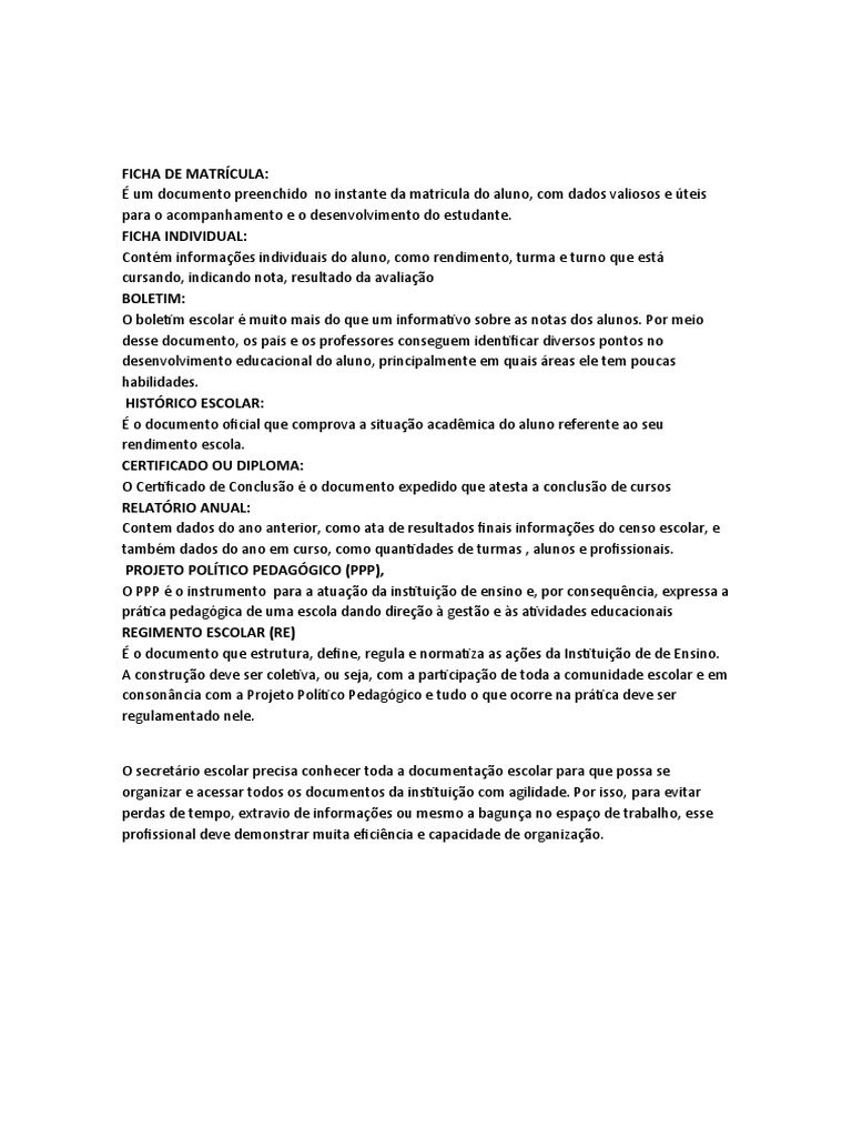 principais documentos escolares | PDF
