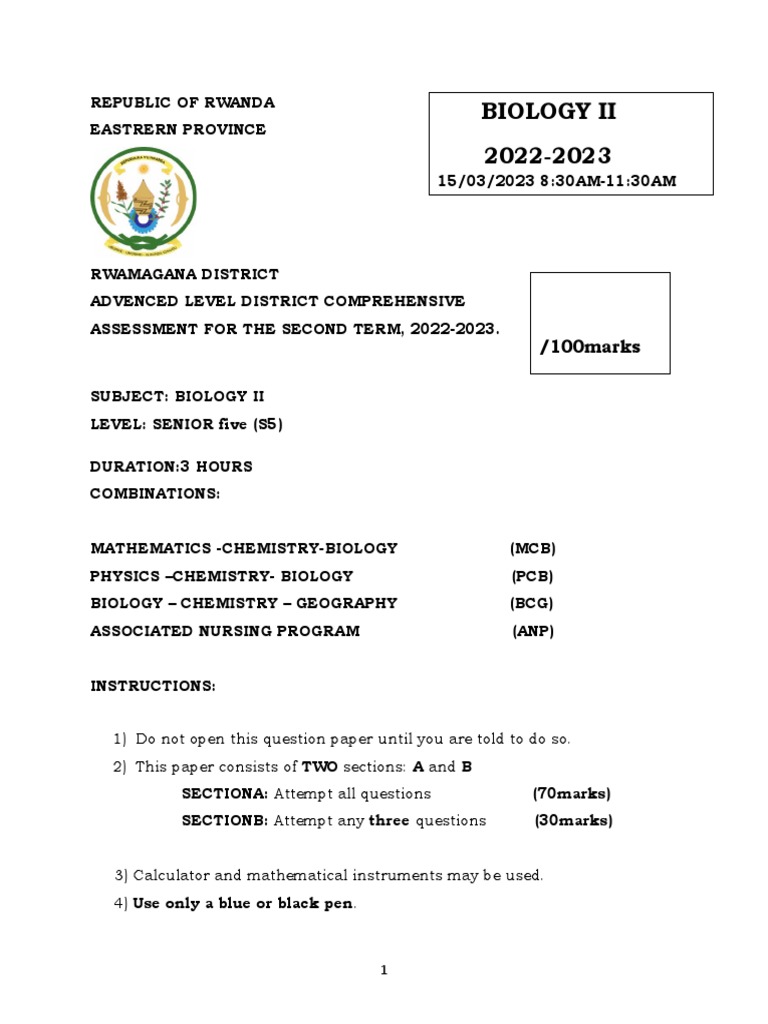 S5 Biology Comprehensive Assessment 2023 | PDF | Insulin | Messenger Rna
