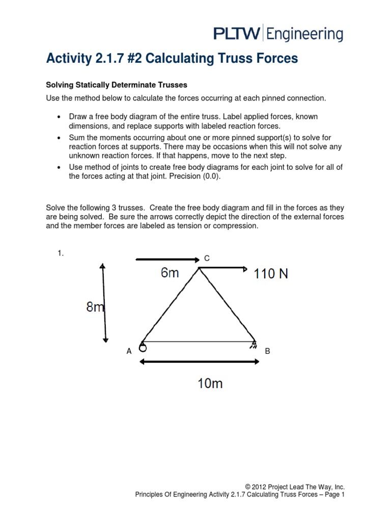 Activity 2.1.7 #2 Calculating Truss Forces: Solving Statically ...