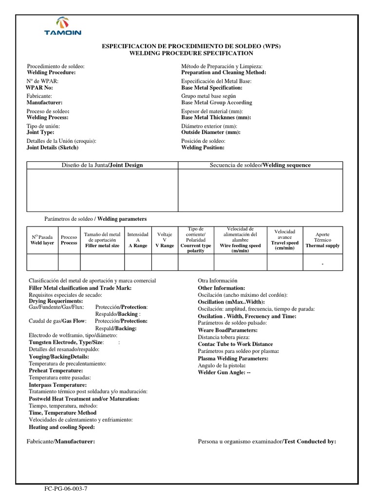 FC-PG-06-003-7 WPS EN ISO 15609 Rev1 | PDF | Química | Electricidad