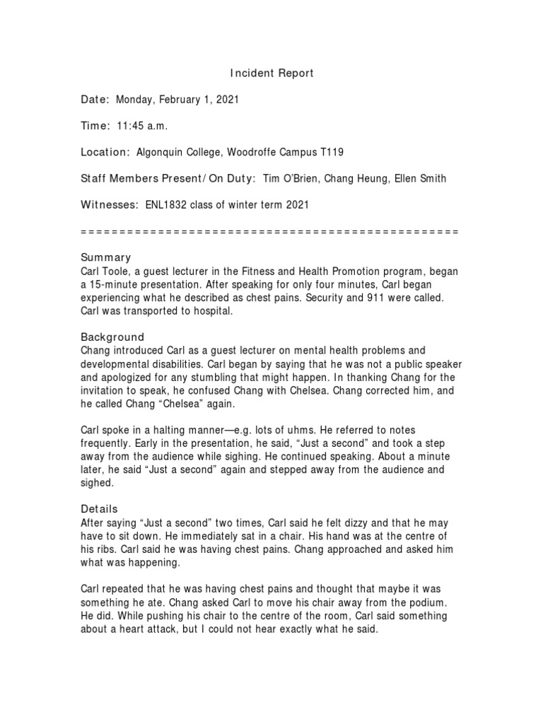 Incident Report Example1 | PDF | Health Care | Medicine