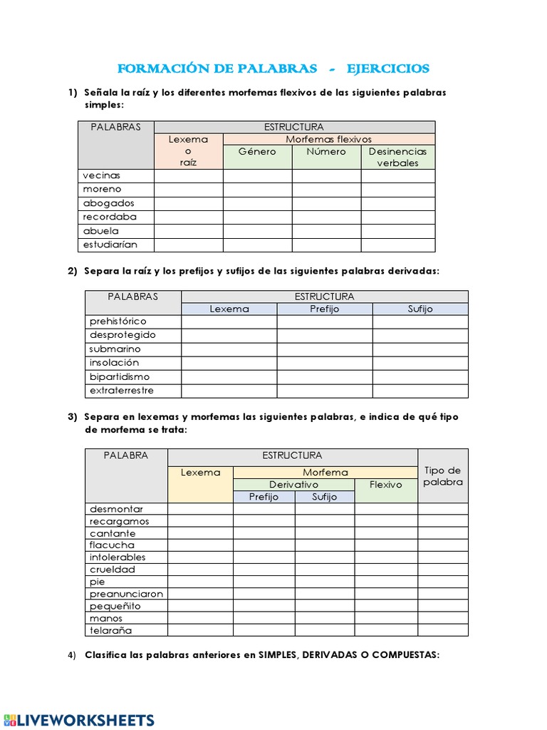 Ejercicio Formacion de Palabras | PDF