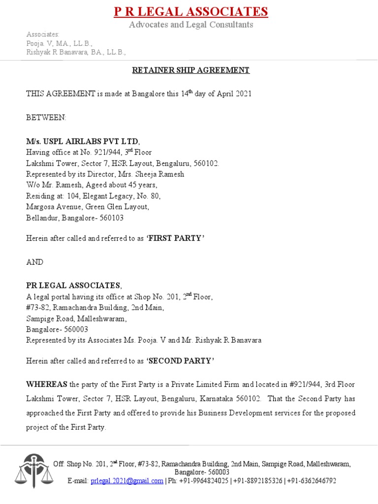 RETAINERSHIP AGREEMENT Final | PDF | Fee | Lawsuit