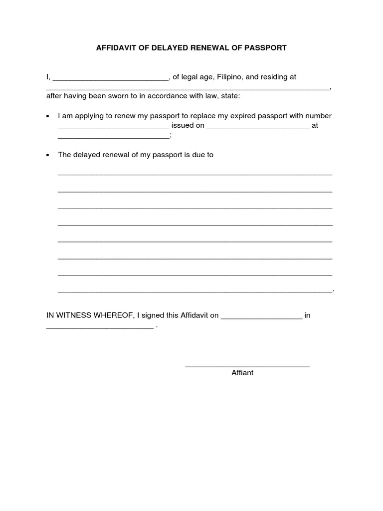 Affidavit Of Delayed Renewal Of Passport Pdf